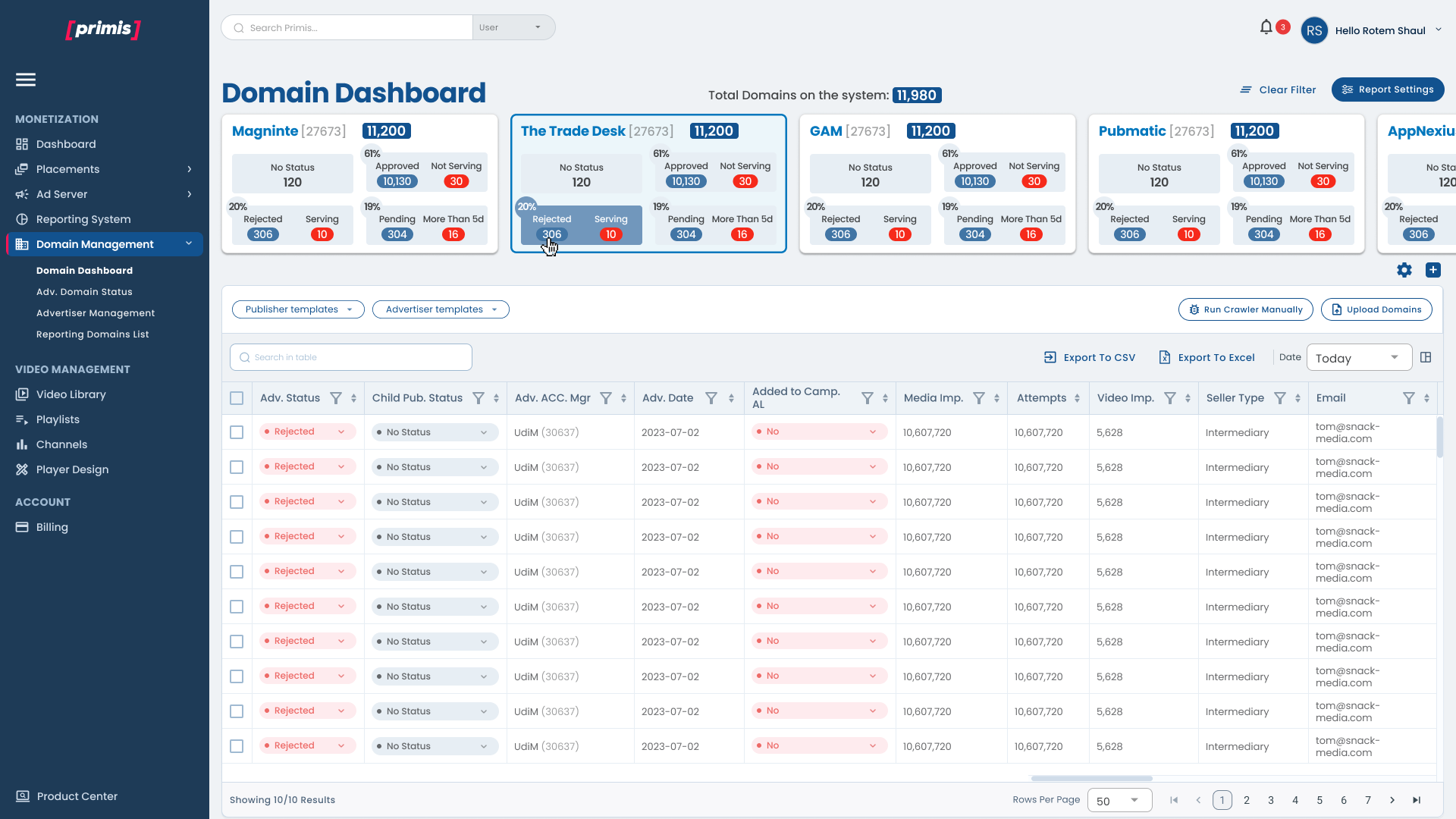 Primis: Domain Dashboard – SSPs Domain Management Hub – Online Portfolio